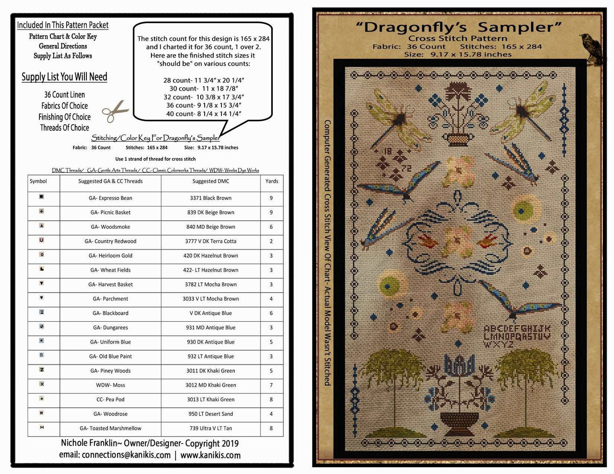Dragonfly's Sampler- Cross Stitch Pattern- Instant Download – Kanikis